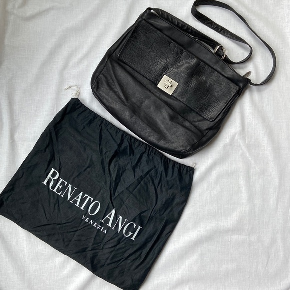 Renato Angi | Bags | Renato Angi Black Leather Messenger Crossbody Bag ...